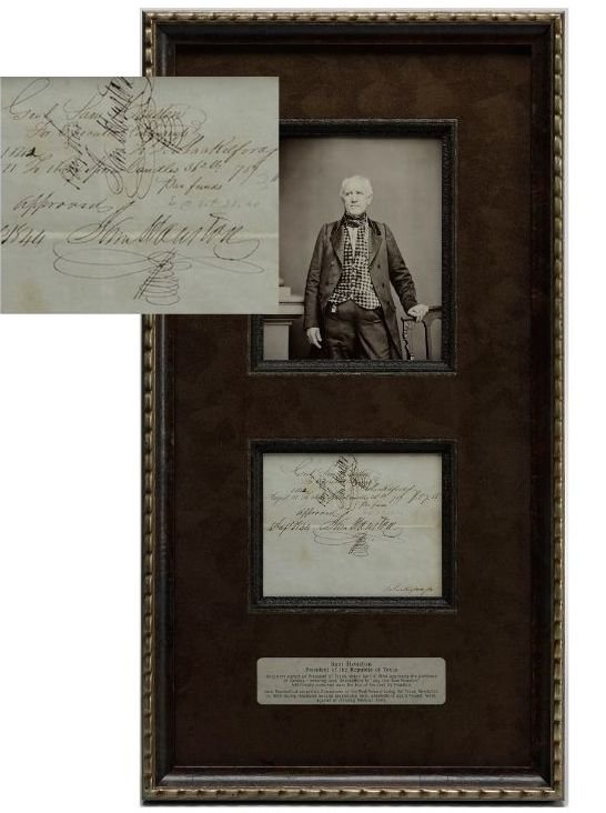 Sam Houston, Twice-signed Document Collage