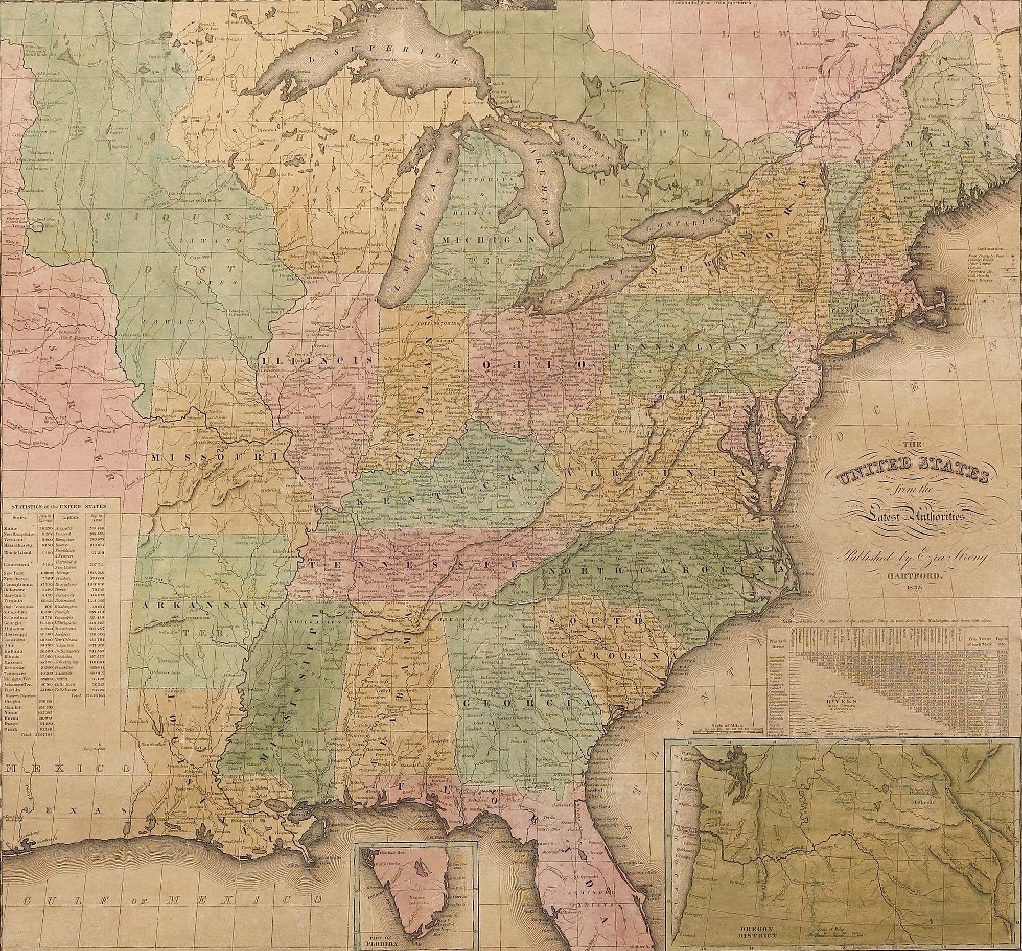1835 "The United States from the Latest Authorities" Hanging Wall Map