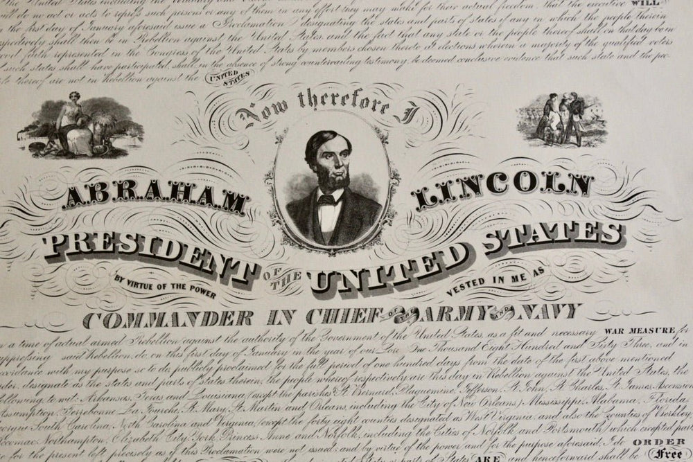 1864 Engraving of President Lincoln's "Proclamation of Emancipation" b