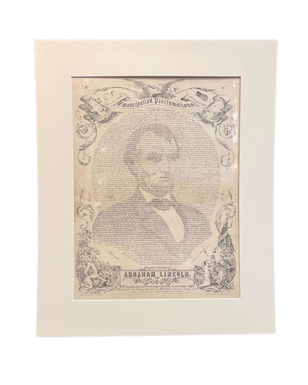 1865 "Emancipation Proclamations. Allegorical Portrait of Abraham Linc