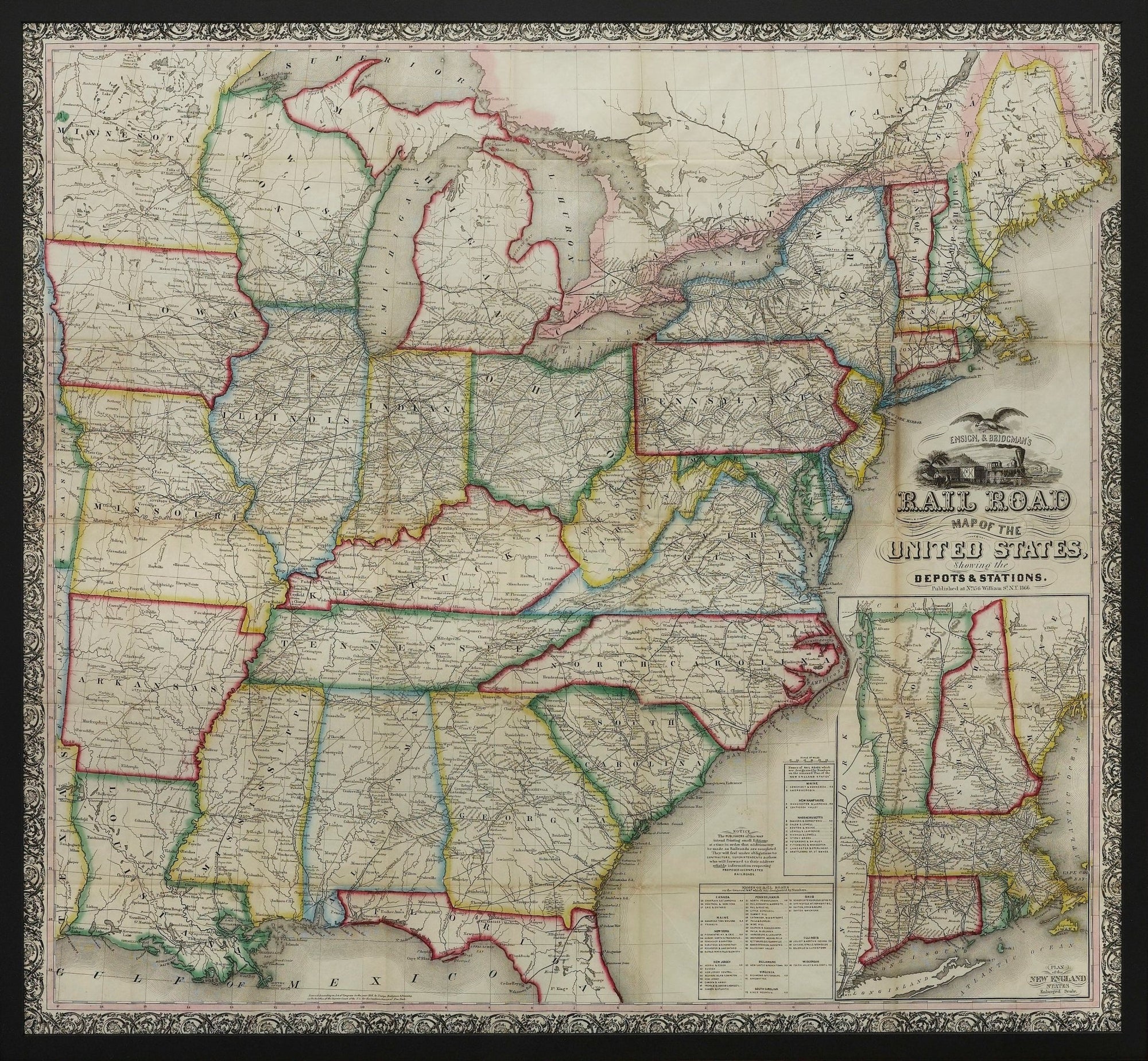 1866 "Ensign & Bridgman's Rail Road Map of the United States, showing
