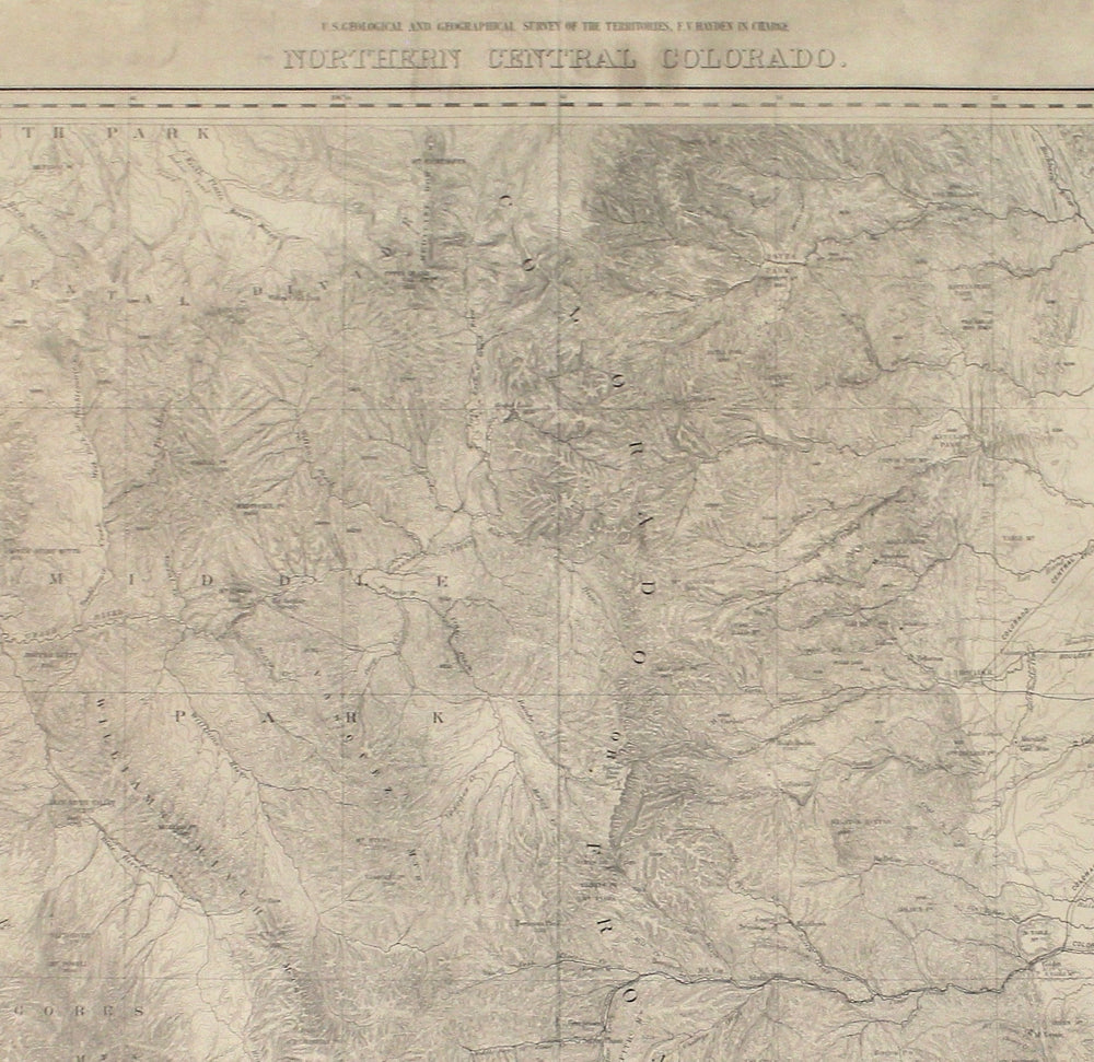 1877 "Northern Central Colorado" Topographical Map by F.V. Hayden, Lit