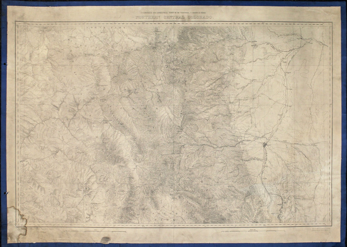 1877 "Northern Central Colorado" Topographical Map by F.V. Hayden, Lit
