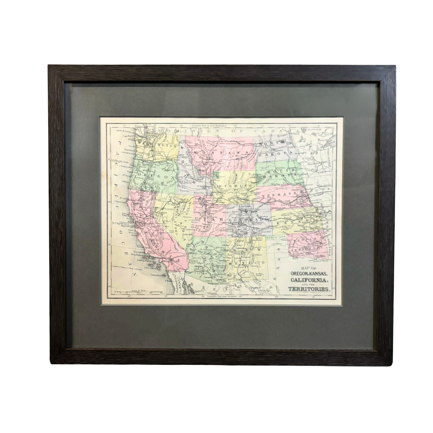 1890 "Map of Oregon, Kansas, California, and the Territories" by S. A.