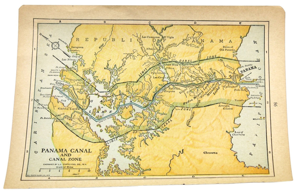 1936 "Panama Canal and Canal Zone" Map, Engraved by L.L. Poates