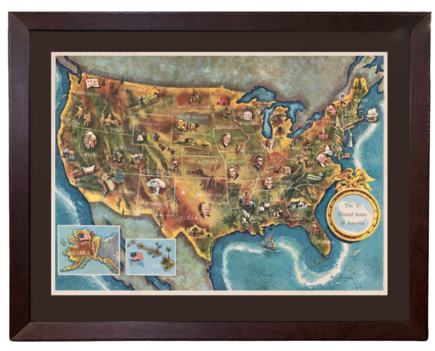 1960 "The 50 United States of America" Pictorial Map by Lorin Thompson