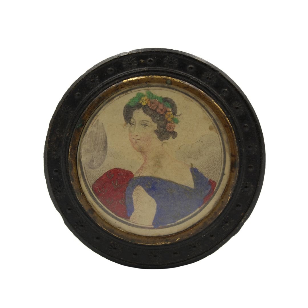 Antique Gutta Percha Snuff Box with Portrait of a Lady, Late 19th Cent
