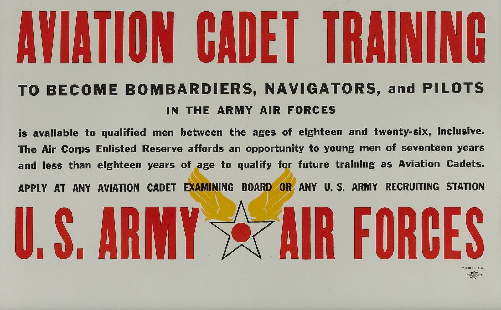 "Aviation Cadet Training, U.S. Army Air Force" Vintage WWII Recruitmen