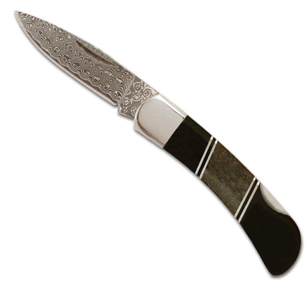 Dinosaur Bone 3" Damascus Steel Double Sided Lockback Knife