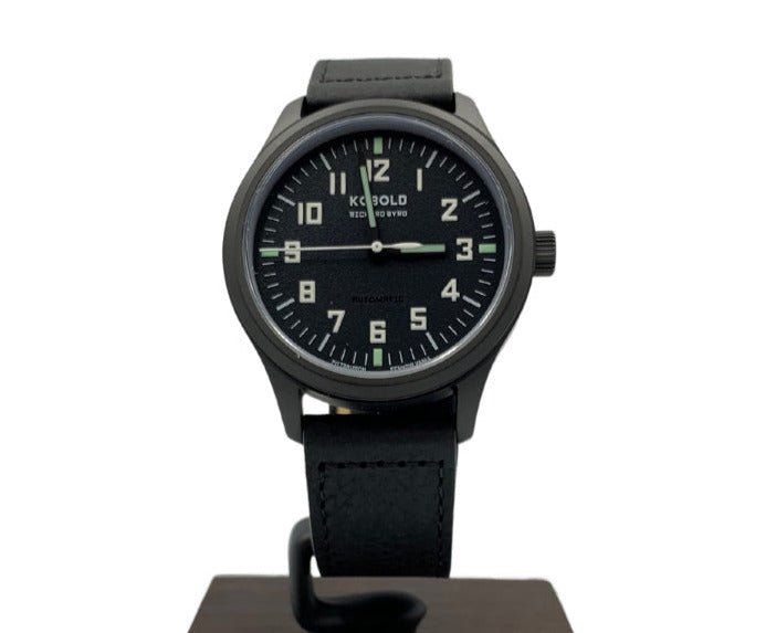 Kobold Richard Byrd Automatic Watch with Black Leather Strap
