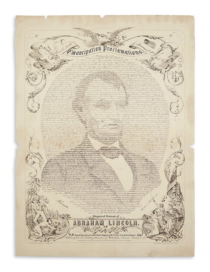 1865 "Emancipation Proclamations. Allegorical Portrait of Abraham Linc